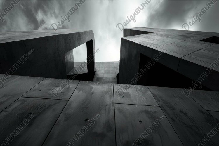 Abstract architectural angles under moody sky