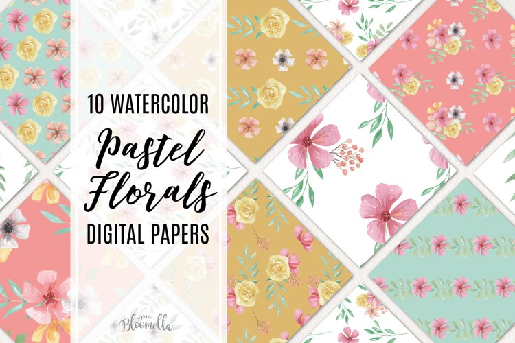 Pastel Florals Seamless Patterns Digital Paper Watercolor