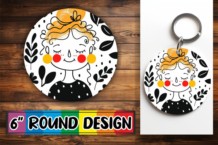 Graceful Floral Round Design with Woman Portrait PNG