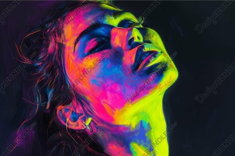 Vivid neon painted portrait of a woman
