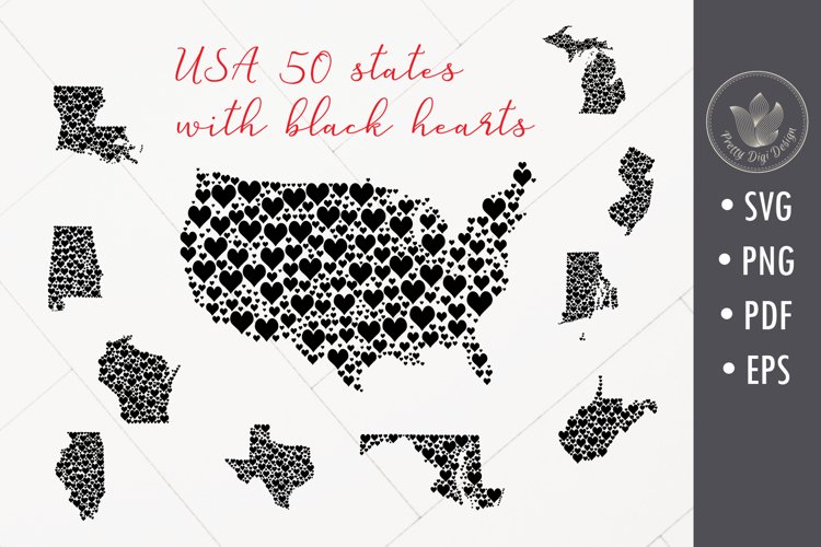 50 States | USA Maps with Hearts