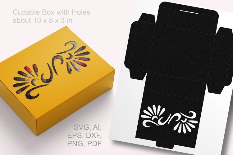 Cuttable Rectangular Gift Box with Floral Element Holes SVG