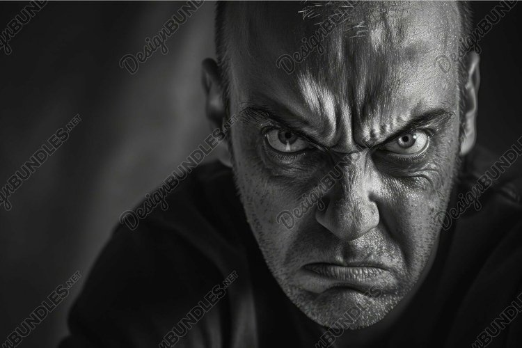Intense man with scowl in monochrome