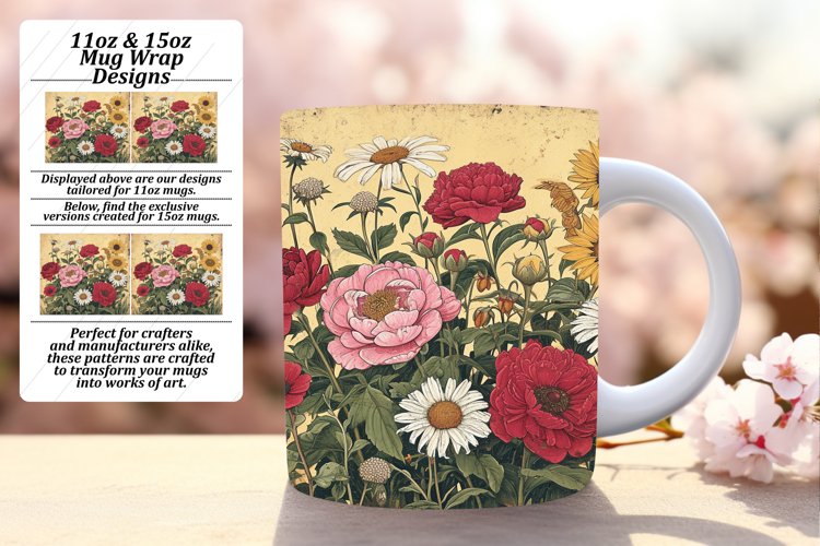 Classic Flower Pattern Mug Wrap Design 11oz