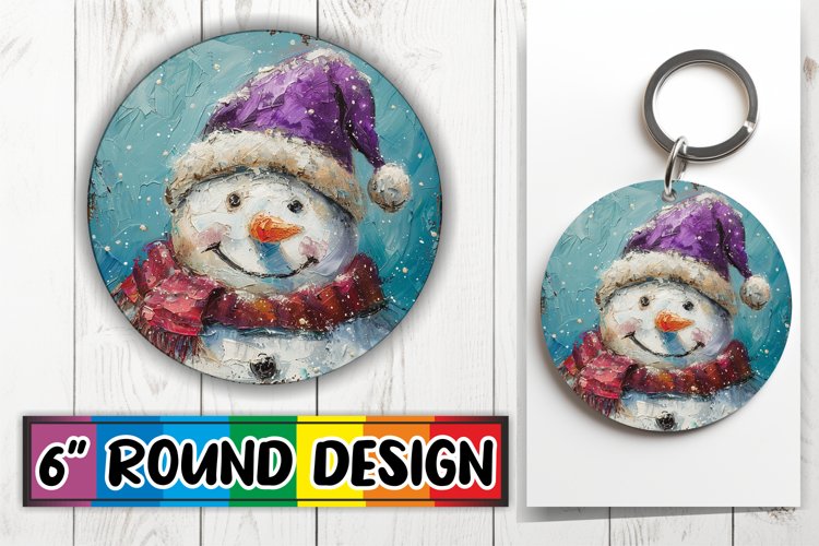 Snowman Holiday Winter Keychain Round Design Sublimation
