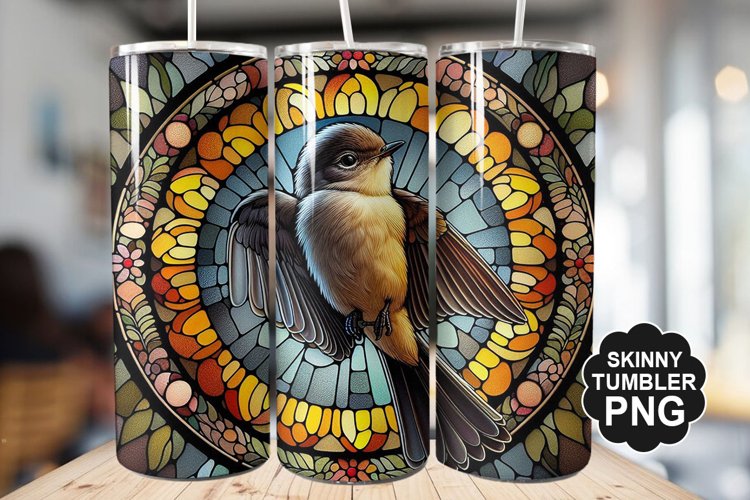 Eastern Phoebe Single Bird Stained Glass - Tumble Design