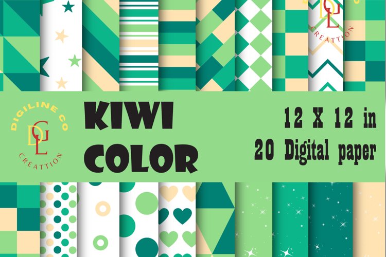 Kiwi Green Digital Scrapbook Paper Stripes Polka Dot Pattern