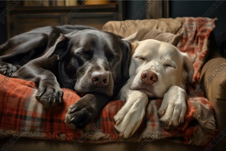 Companionable Two dogs sleeps together. Generate Ai