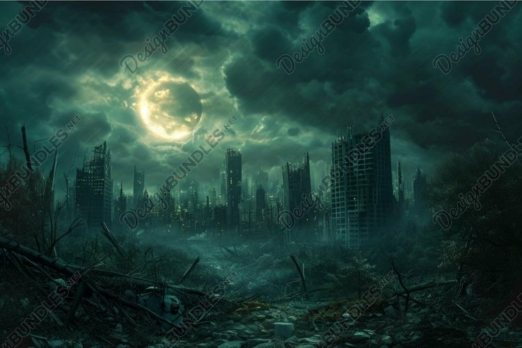 Haunted Apocalypse city dark. Generate Ai