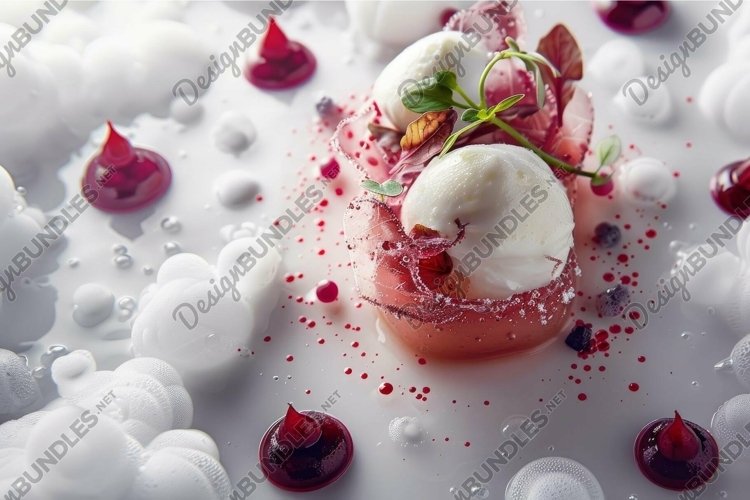 Gourmet dessert with berries and foam