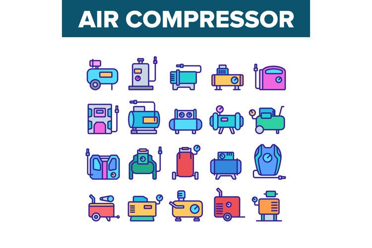 Air Compressor Device Collection Icons Set Vector (565794)