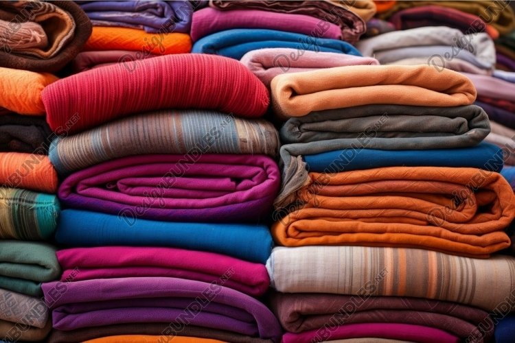 Colorful assortment of neatly folded fabric rolls displayed