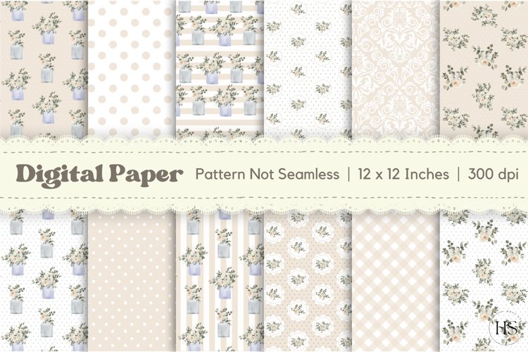 12 Shabby Chic Flowers Digital Paper, Pastel (2471534)