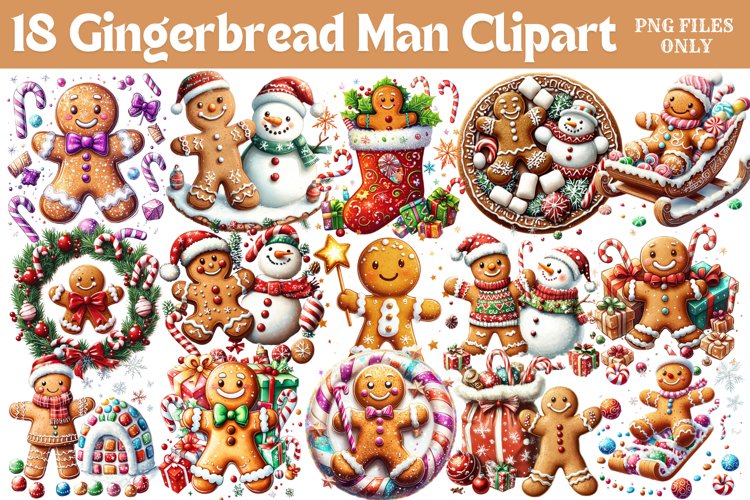 Gingerbread Man Clipart P5 Bundle PNG