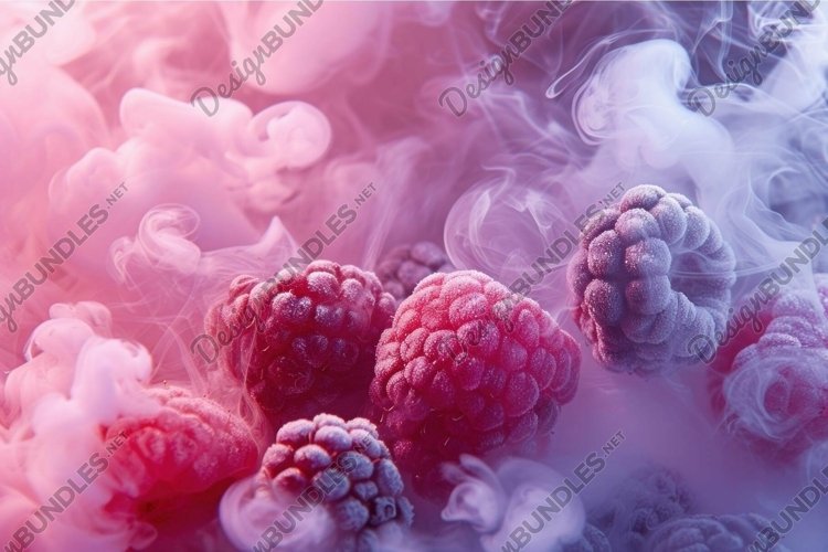 Colorful Berries decorated pink smoke. Generate Ai