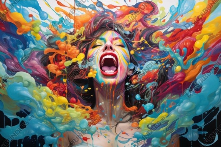 Abstract art portrait with vibrant paint splash for creative