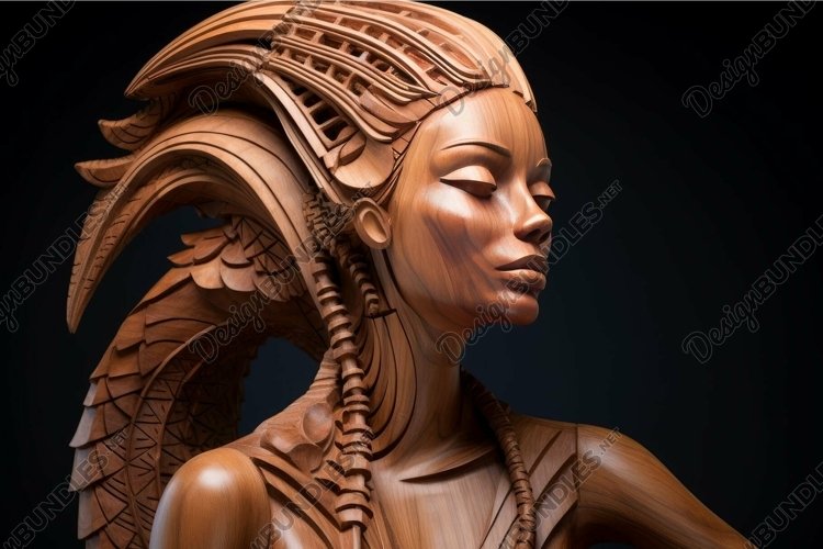 Elegant wooden sculpture of a stylized woman
