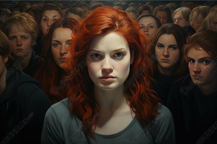 Redhead woman standing out in crowd