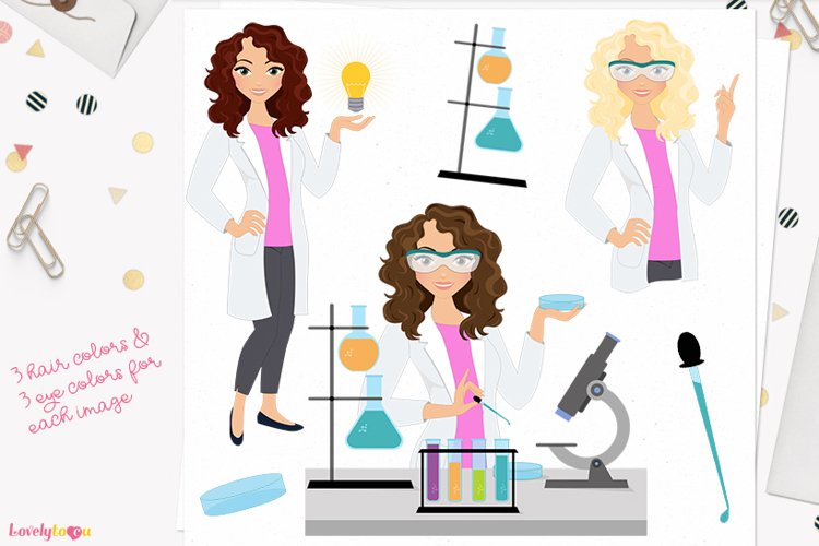 Scientist woman character clip art L291 Dixie