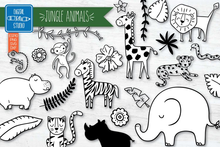 Jungle Animals Doodles | Hand Drawn Tropical leafs (651029 ...