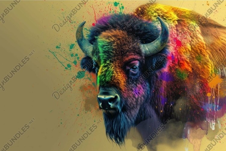 Colorful bison splashes. Generate Ai (4361199)