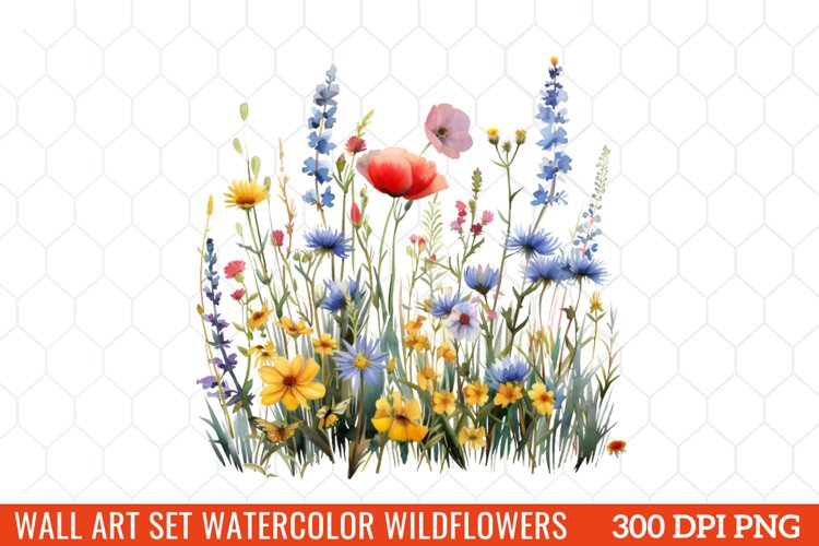 Wall Art Set Watercolor Wildflowers Clipart
