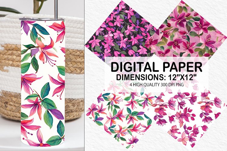 Fuchsia Flowers Pattern Digital Paper - Flowers Background