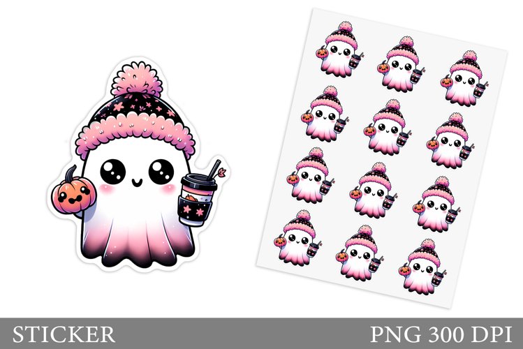 Cute Ghost Sticker Design. Cute Halloween Sticker (4447430)