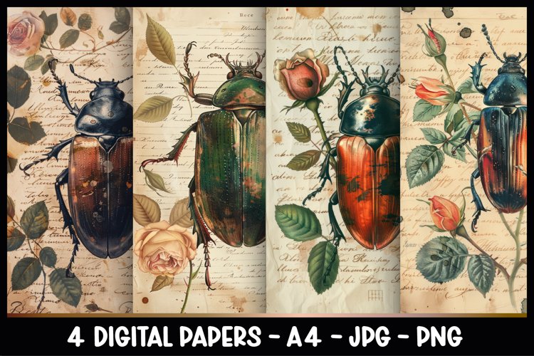 4 Vintage Insects Digital Papers I Junk Journal (3702487)