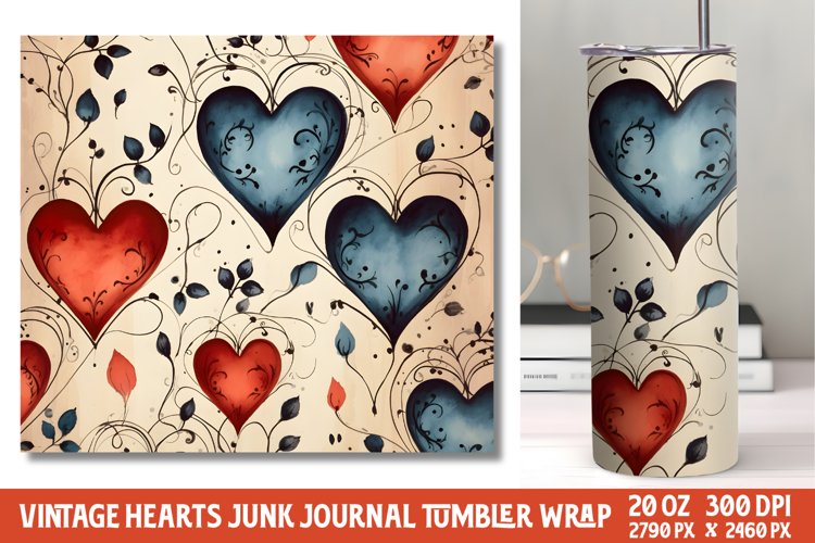 Vintage Hearts Junk Journal Tumbler Wrap