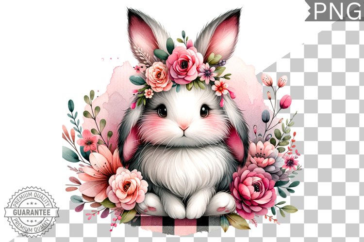 Bunny With Flowers Sublimation - Clipart PNG Design