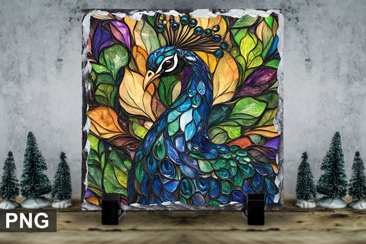 Stained Glass Peacock - Square Sublimation Slate Design
