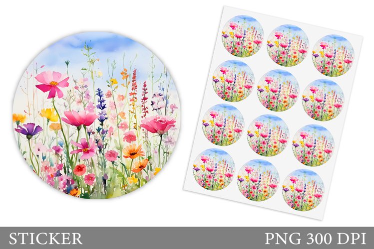 Wildflowers Sticker Design. Flowers Summer Sticker (3364880)