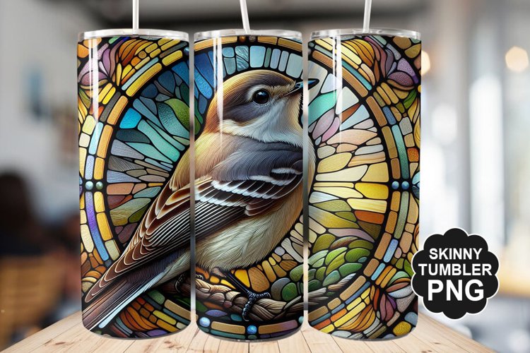 Eastern Phoebe Single Bird Stained Glass - Tumble Design
