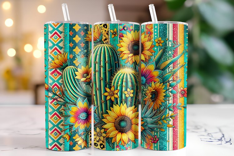 Sunflower & Cactus Tumbler Wrap | Sublimation | (4996250)