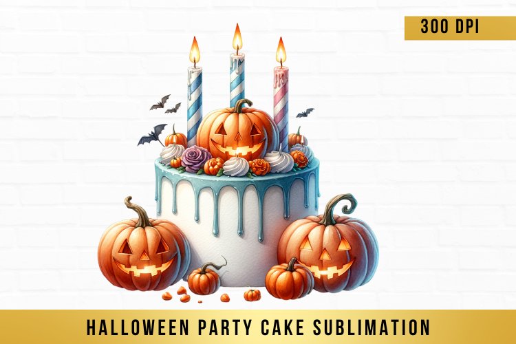 Watercolor Halloween Party Cake Clipart, Halloween Cake