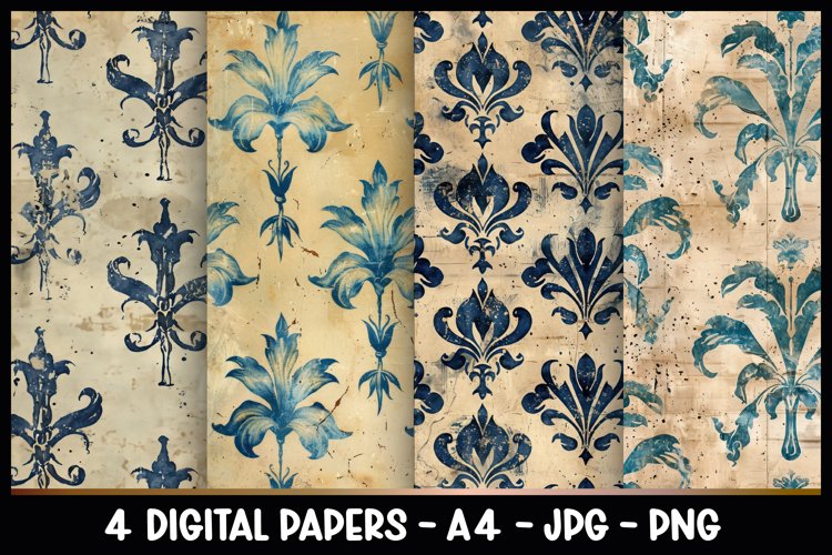 4 Vintage Digital Papers I Junk Journal Pages (3763777)