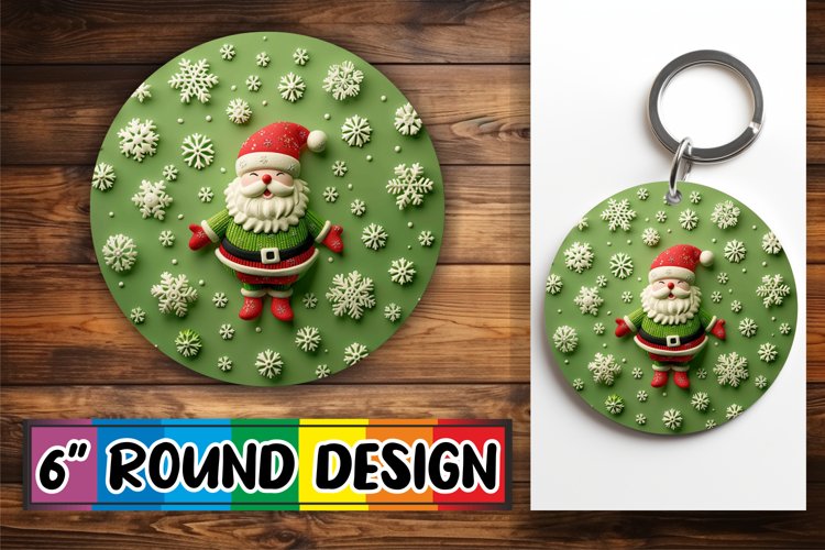 3D Santa Claus Round Design for Sublimation - Christmas