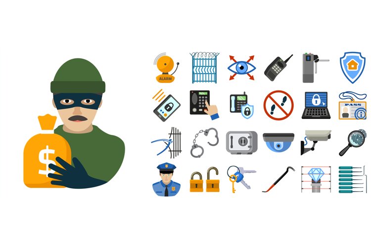 Burglar icons set, flat style (568811)