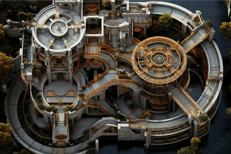 Futuristic circular cityscape at twilight