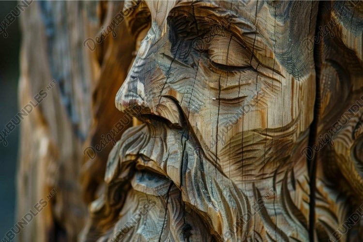 Exquisite wooden carving of human face