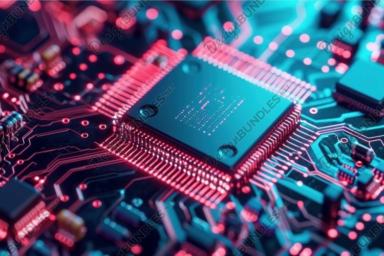 Futuristic Abstract microchip neon. Generate AI