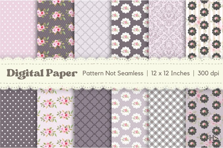 12 Shabby Chic Flowers Digital Paper, Pastel (2471403)