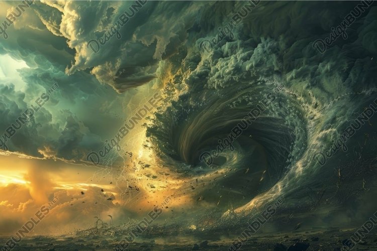 Apocalyptic storm landscape with vortex