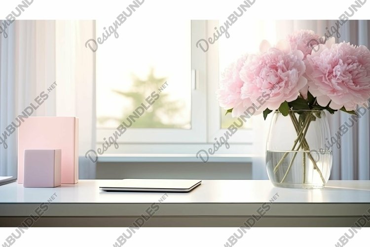 vase desk with pink flowers
