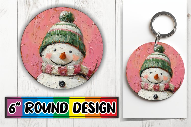 Winter Holiday Snowman Keychain Christmas Round Design
