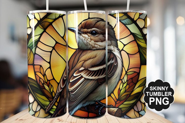 Eastern Phoebe Single Bird Stained Glass - Tumble Design