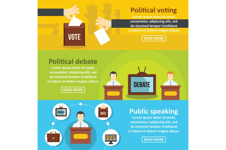 Election voting banner horizontal set, flat style