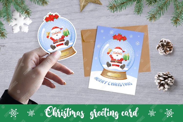 Christmas Snow Globe with cute Santa Claus and gift inside.