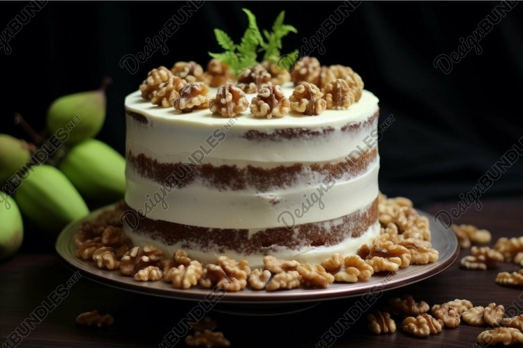 Delectable layered carrot cake with walnuts